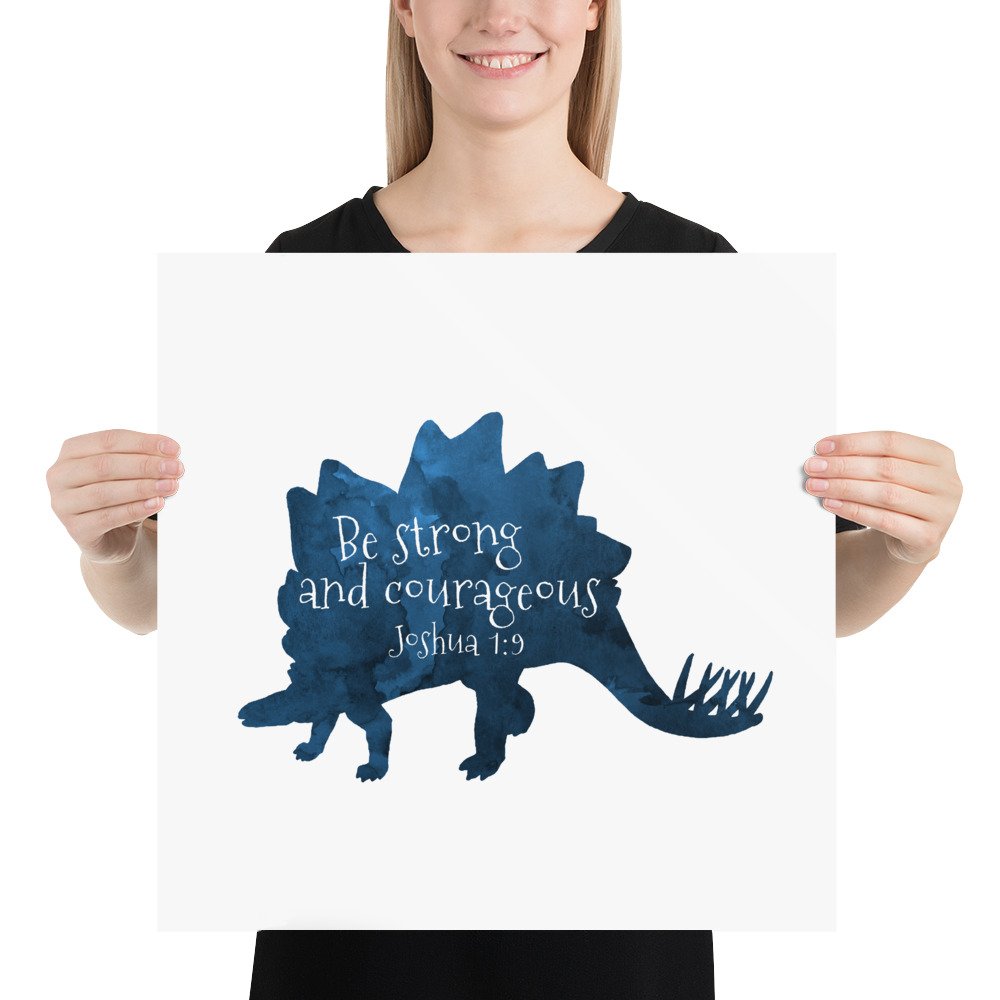 Be Strong And Courageous, Dinosaur Art Print With Bible Verse For Boys ...
