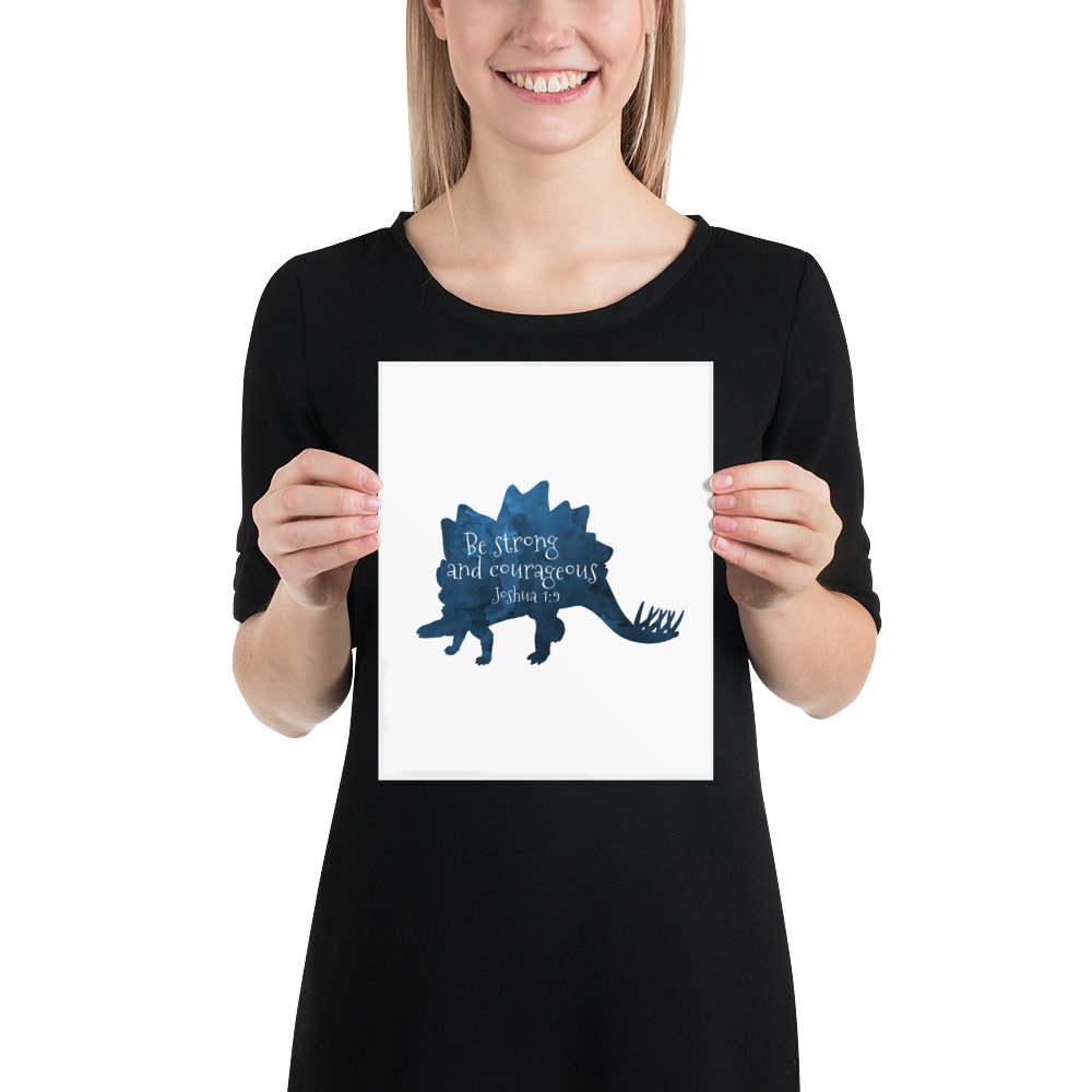 Be Strong And Courageous, Dinosaur Art Print With Bible Verse For Boys ...