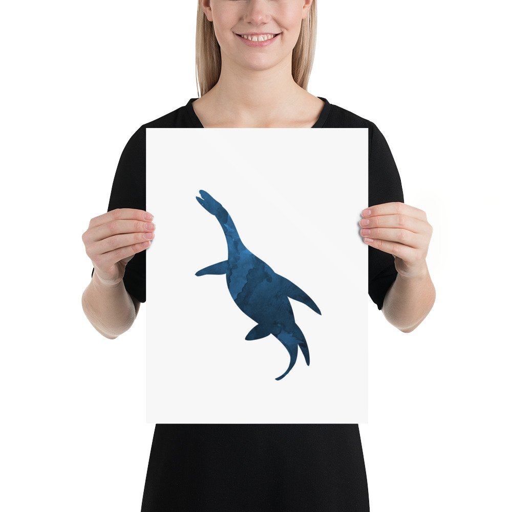 Dinosaur Art Print, Blue Nursery Wall Decor, Plesiosaurus - BittenByErmines