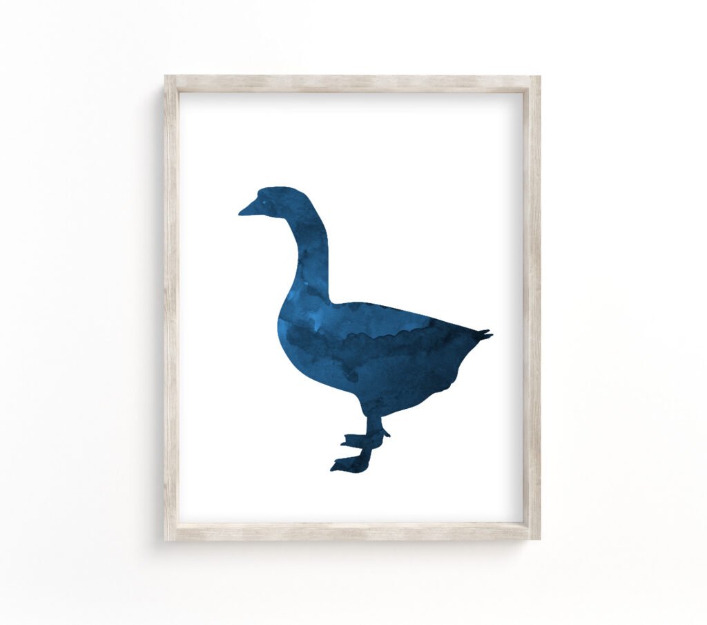 Blue Goose Wall Art, Farm Animal Prints, Blue Home Decor - BittenByErmines